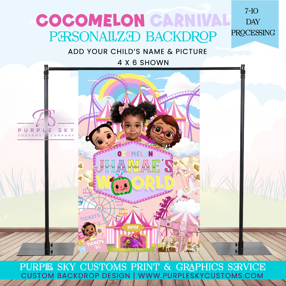 Cocomelon Carnival Backdrop – Purple Sky Customs & Company